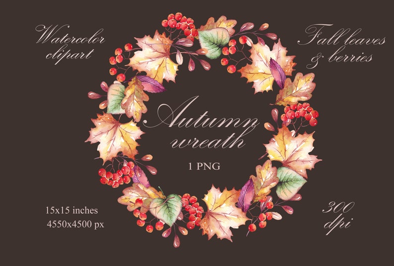 Watercolor Autumn Clipart, Fall Frames Wreath Png, COMMERCIAL USE, Hand ...