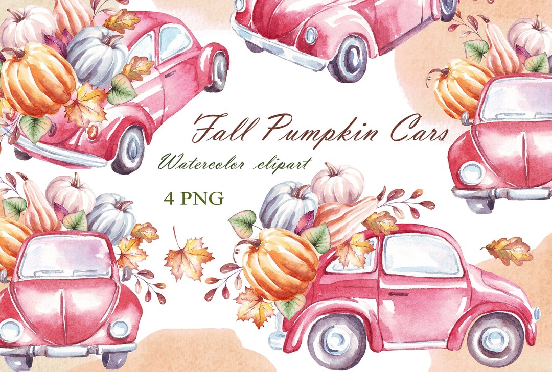 Fall Pumpkin Cars Png, Watercolor Cars Clipart, COMMERCIAL USE, Hand ...