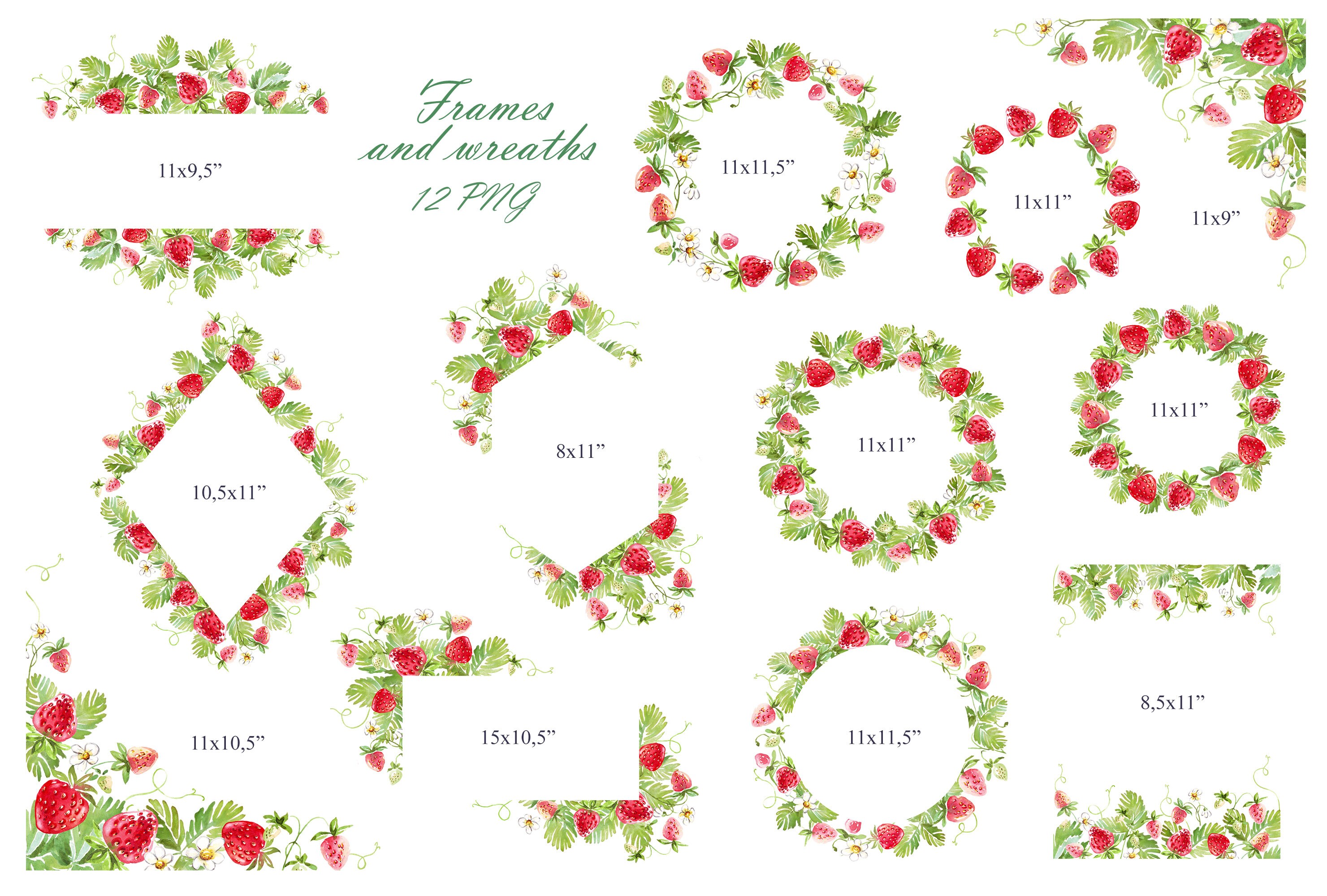 Strawberry Frames Wreaths Clipart Watercolor Strawberries Clip Art ...