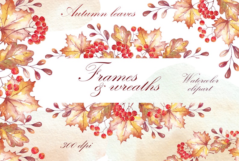 Watercolor Autumn Clipart Fall Frames Wreath Png COMMERCIAL - Etsy