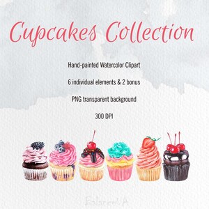 Watercolor Cupcakes Clipart, Birthday Clipart, Printable Sweet Dessert ...