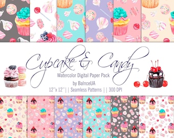 Watercolor Digital Paper Pack 12''x12'', Birthday Digital Paper ...