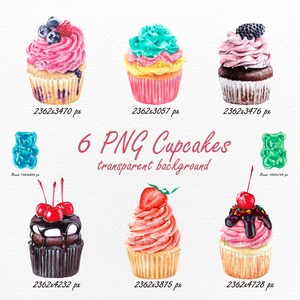 Watercolor Cupcakes Clipart, Birthday Clipart, Printable Sweet Dessert ...