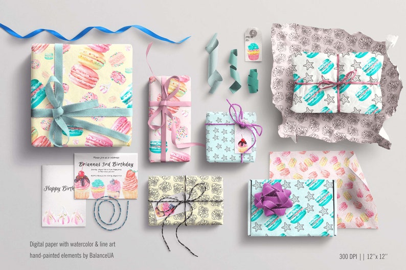 Watercolor Digital Paper Pack 12''x12'', Birthday Digital Paper ...