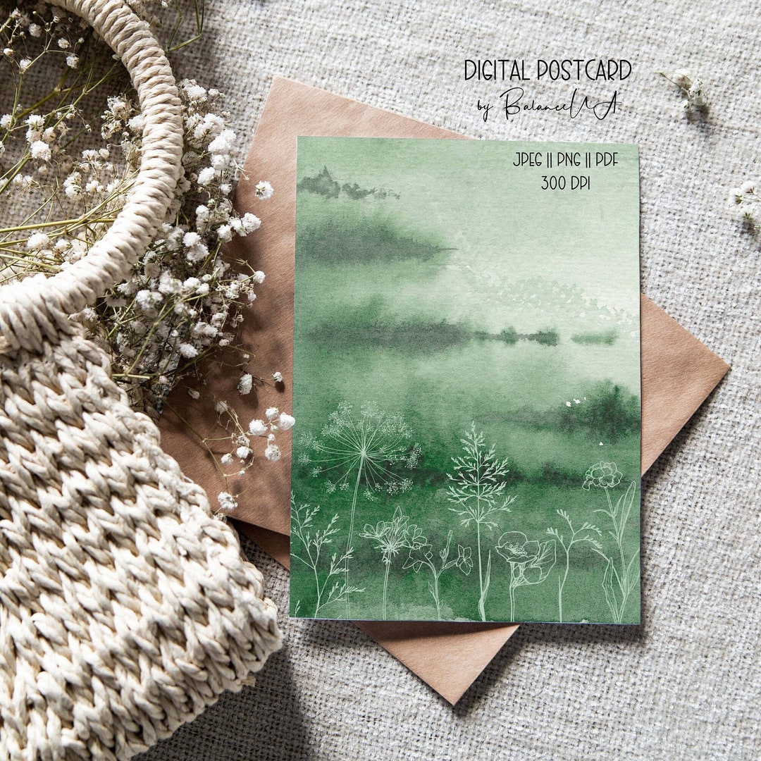 Wildflower Watercolor Printable Card, Size 10x7 5x7 When Folded, Blank ...