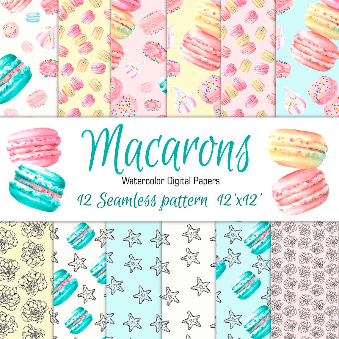 Watercolor Digital Paper Pack 12''x12'', Birthday Digital Paper ...