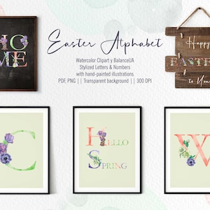 Easter Alphabet, Watercolor Clipart, Stylized Alphabet, Easter Letters ...