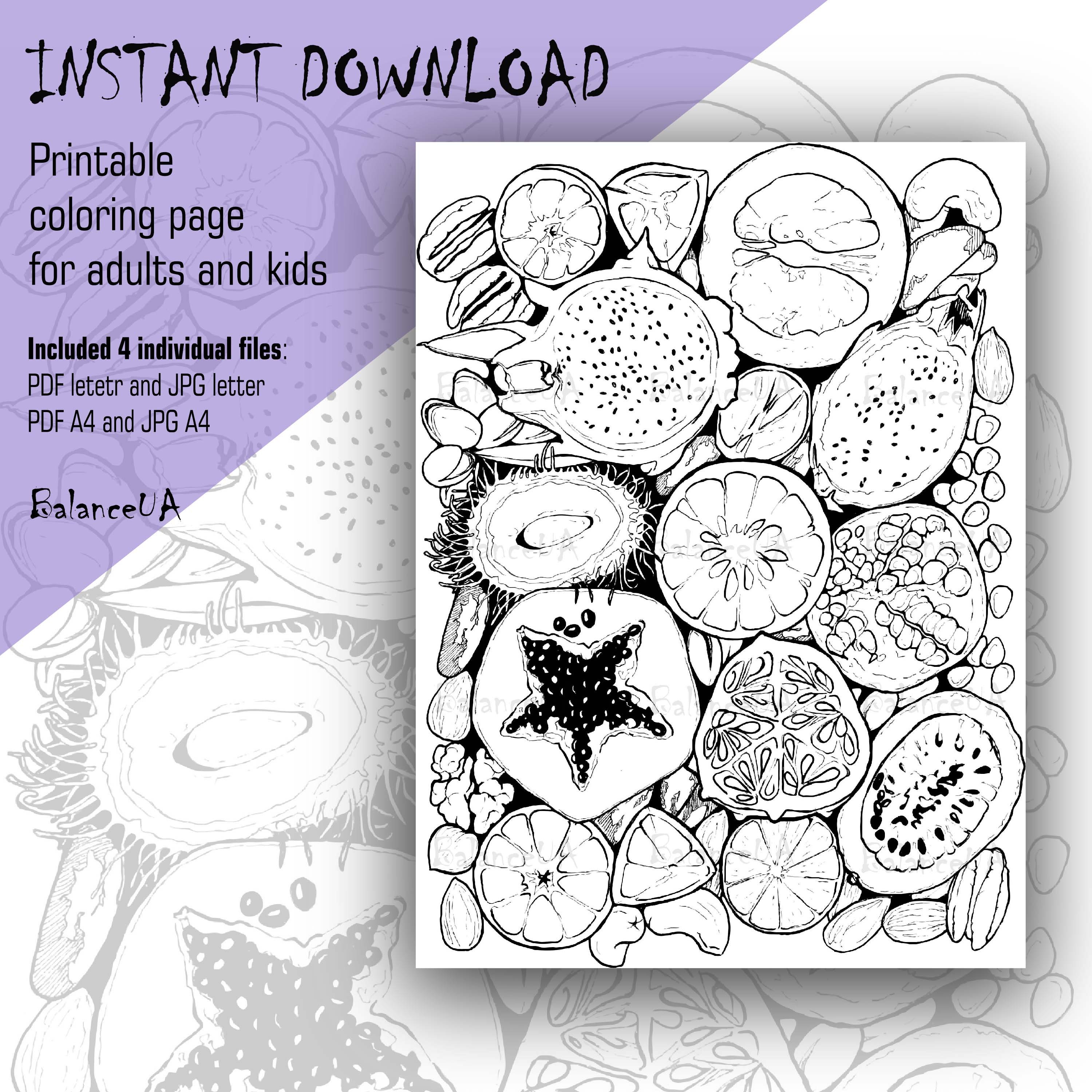 Tropical Fruit Coloring Page