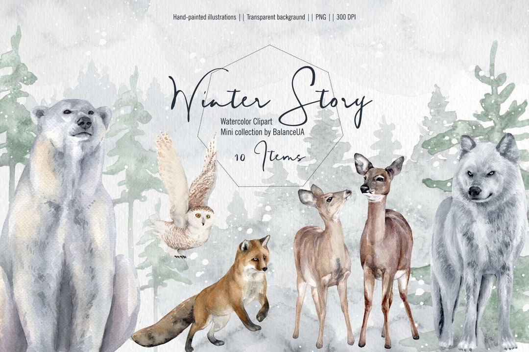 Winter Story Watercolor Clipart, Watercolor Hand-painted Illustrations ...