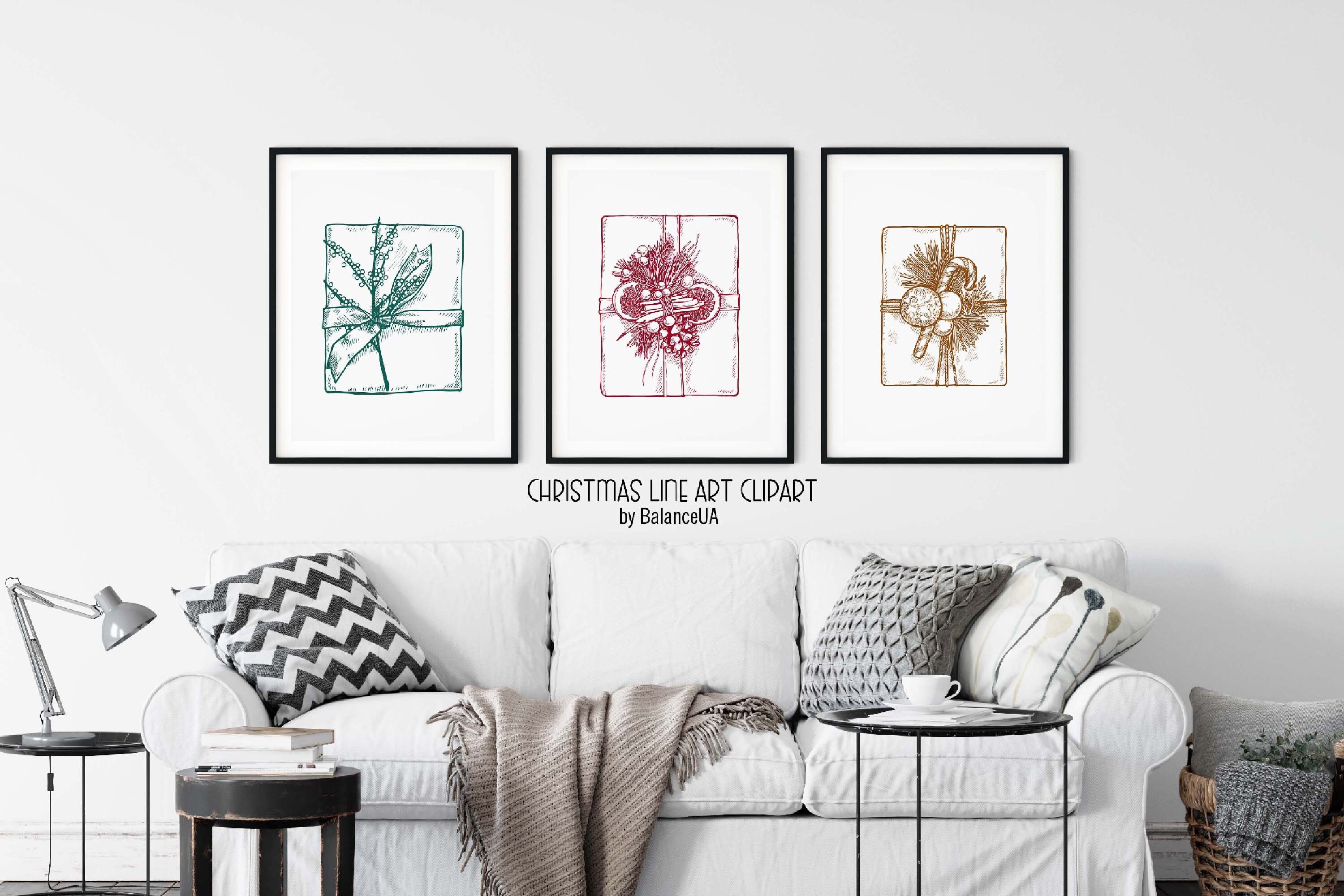 Christmas Line Art Clipart, Winter Clipart, Christmas Symbols, Color ...