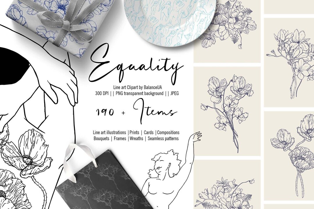 Equality Line Art Clipart, Line Art Floral PNG, Line Art Figures ...