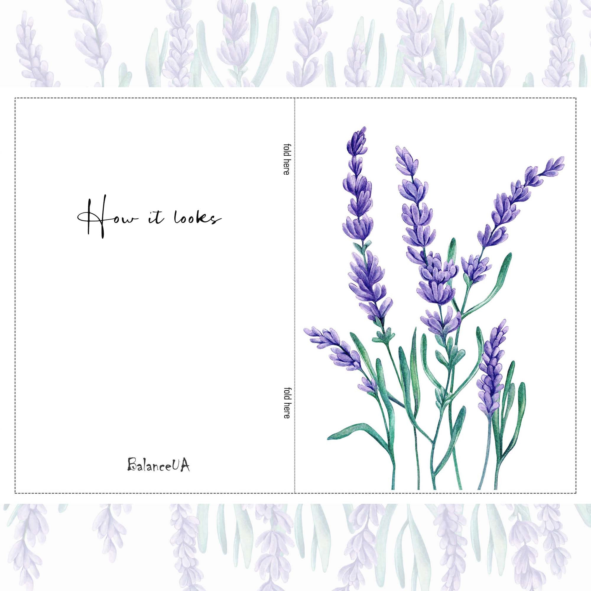 Lavender Watercolor Printable Card, Size 10x7" (5x7" When Folded ...