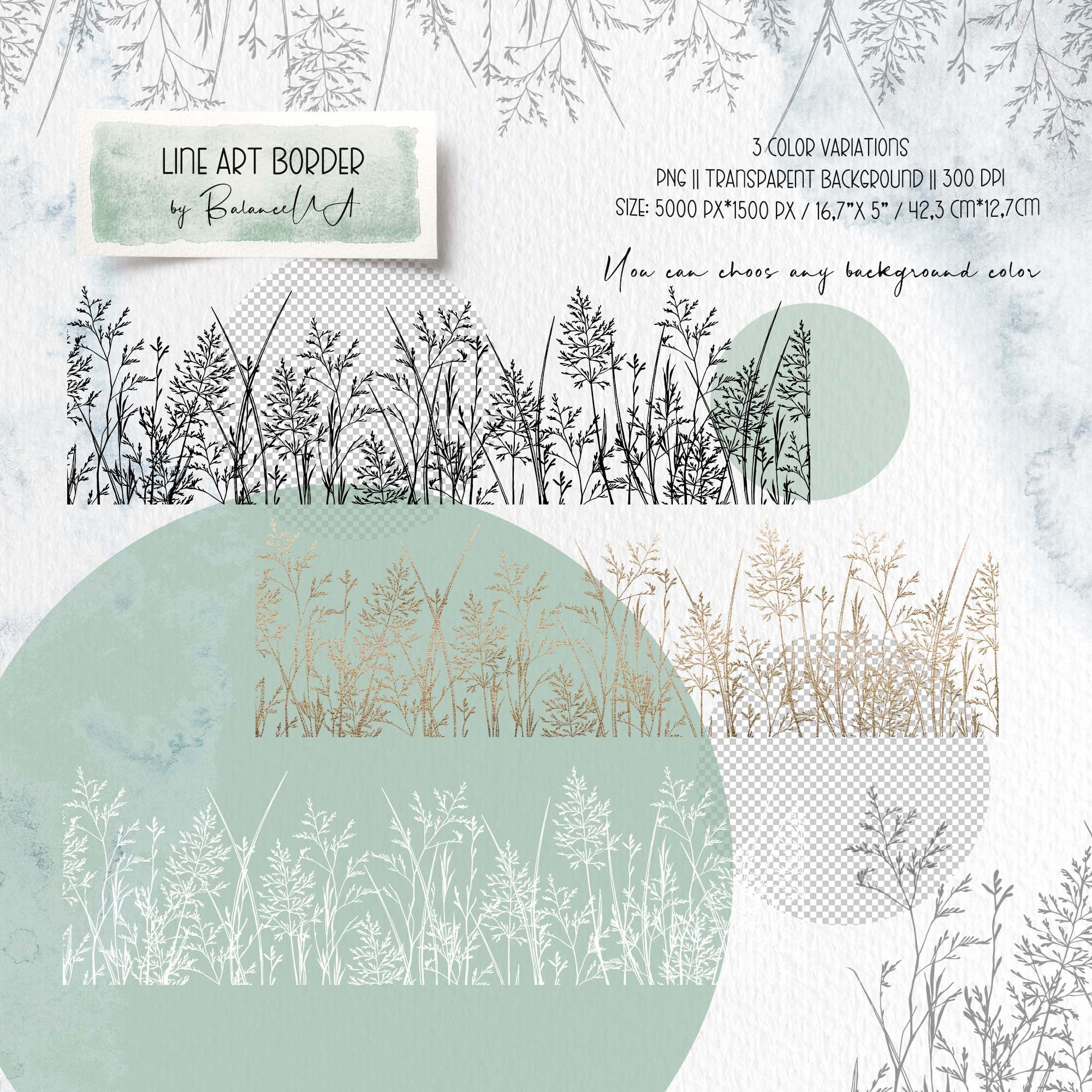 Floral Border, Line Art Seamless Border, Botanical Border, Line Art ...