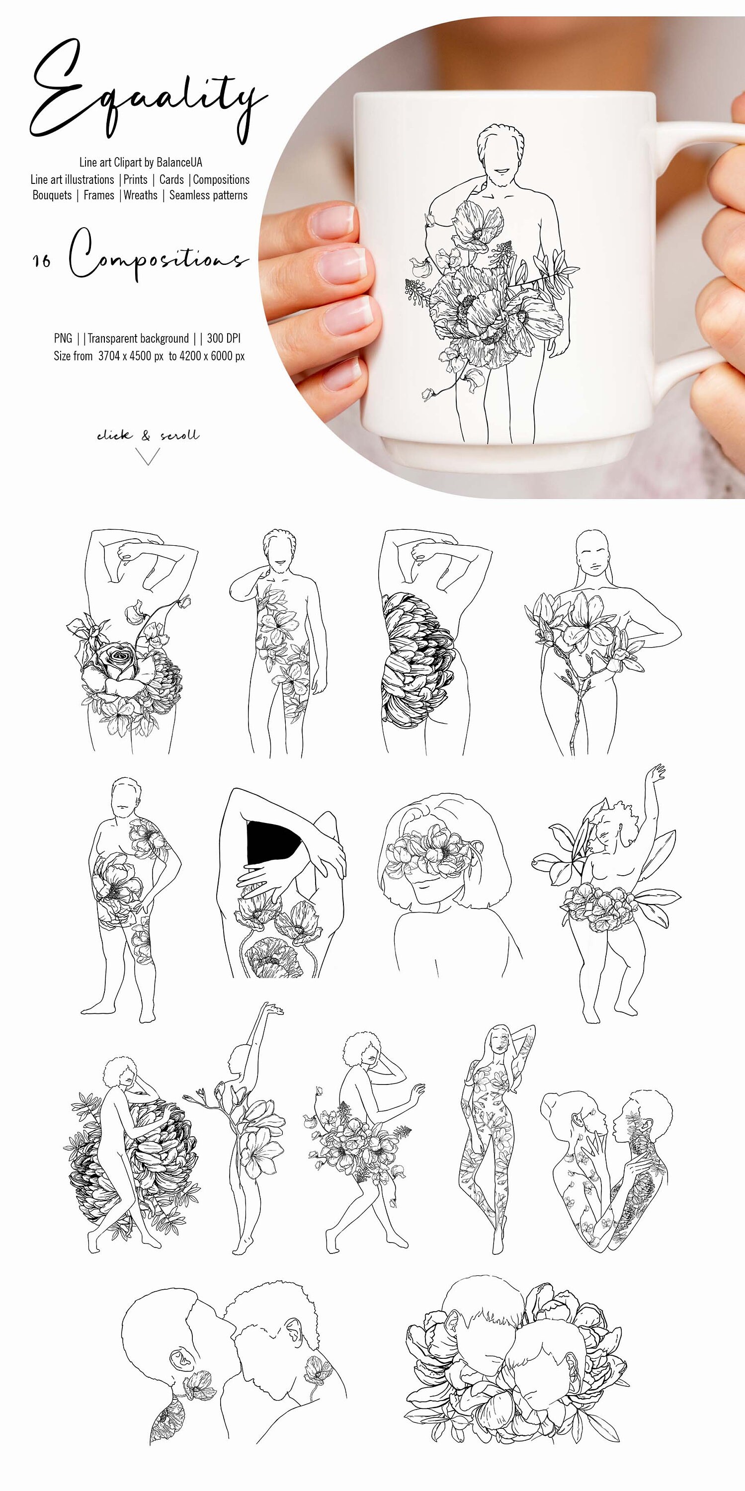 Equality Line Art Clipart, Line Art Floral PNG, Line Art Figures ...
