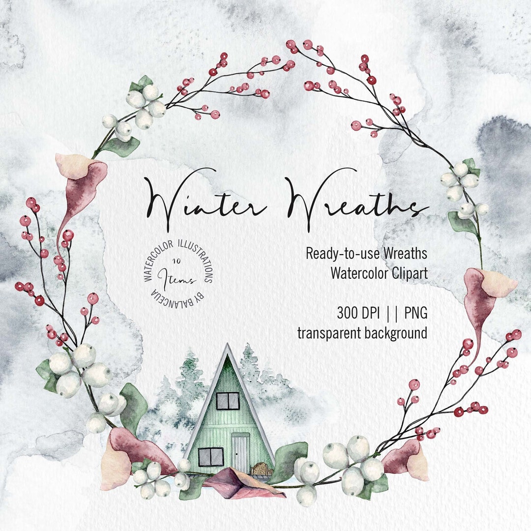 Winter Wreath Set Watercolor Clipart Watercolor - Etsy