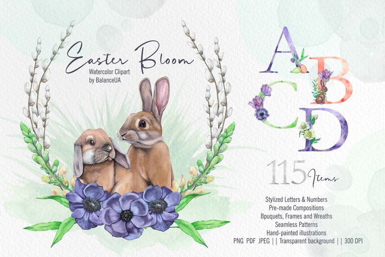 Easter Watercolor Clipart, Easter Eggs Clipart, Easter Bunny Clipart ...