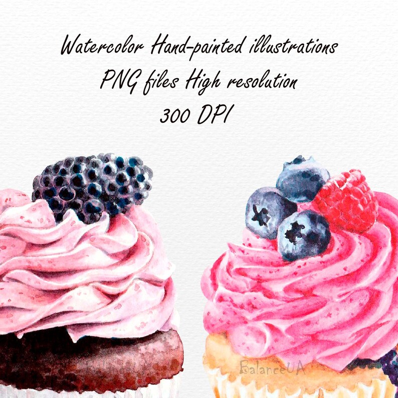 Watercolor Cupcakes Clipart Birthday Clipart Printable Sweet - Etsy