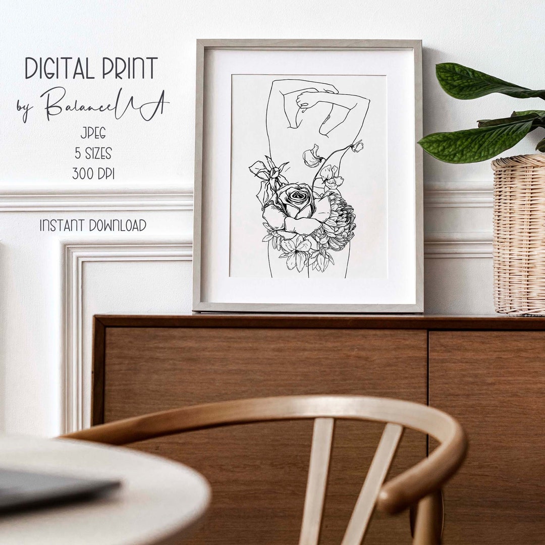 Figure & Flower, Digital Print, Printable Wall Art, Minimalist Wall Art ...
