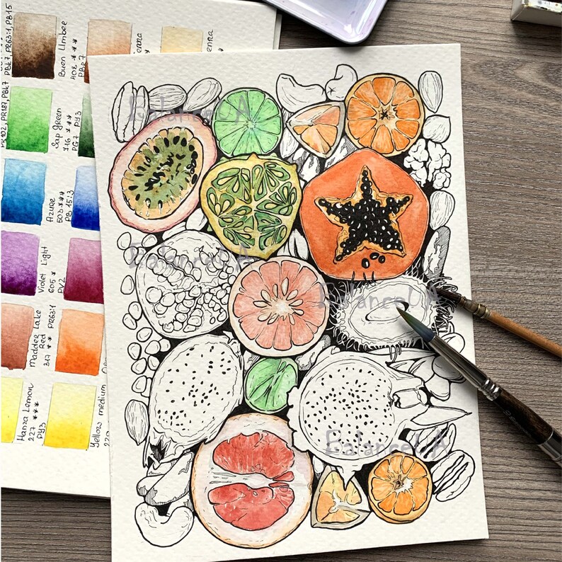 Printable Coloring Page, Exotic Fruits Coloring Page 8,5 X 11 and A4 ...