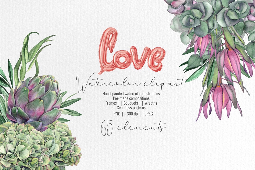 Valentines Day Watercolor Clipart, Floral Clipart, Valentine PNG ...