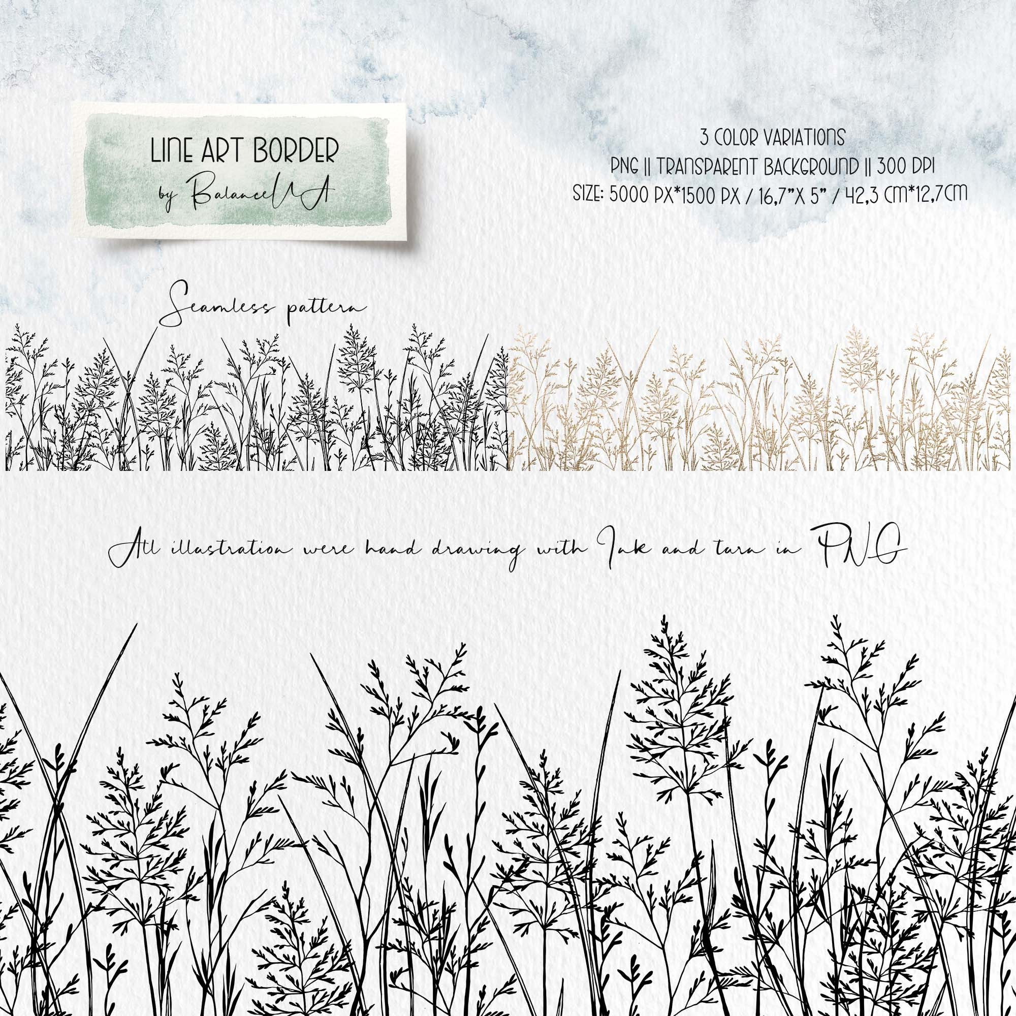 Floral Border, Line Art Seamless Border, Botanical Border, Line Art ...