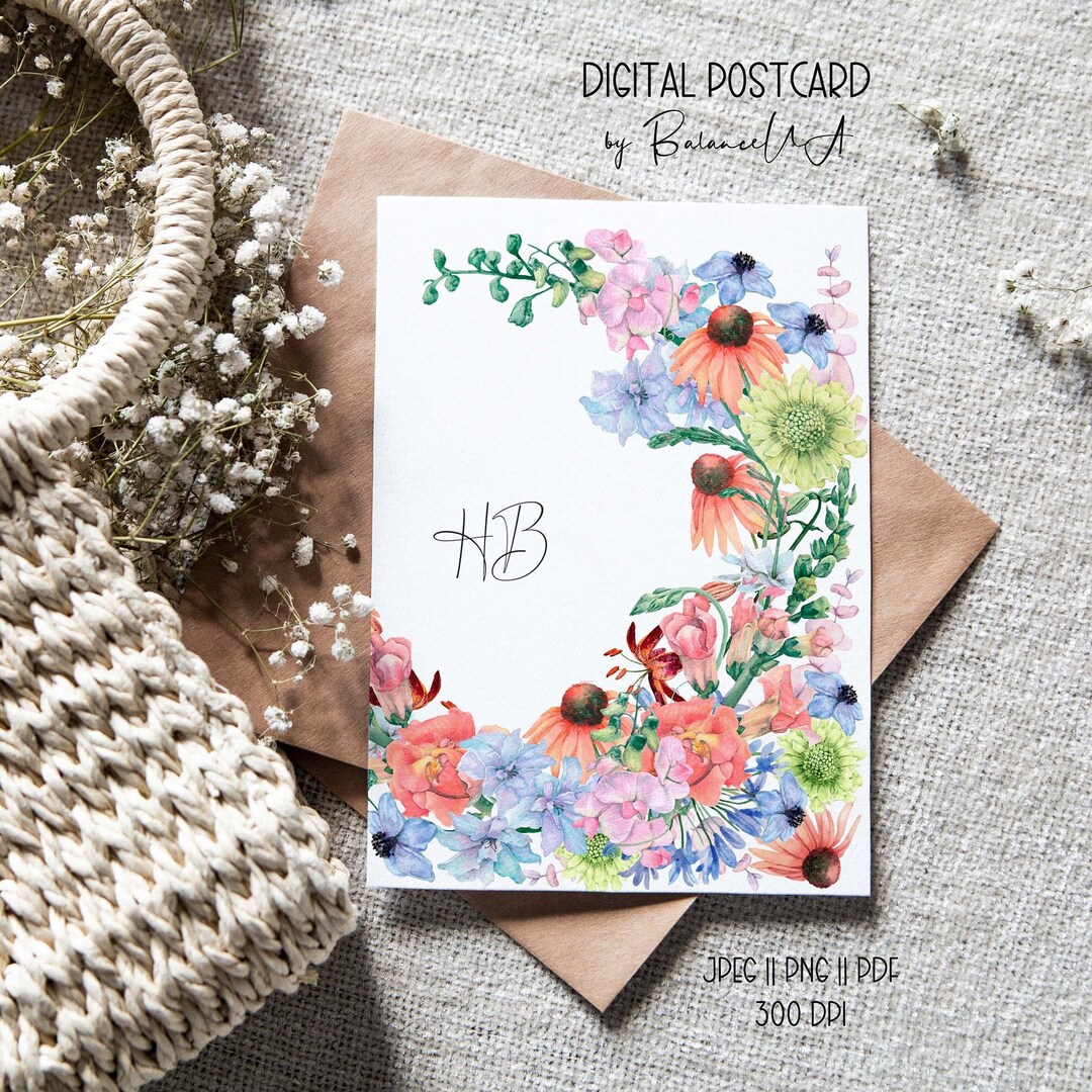 Floral Watercolor Printable Card, Size 10x7 5x7 When Folded, Blank ...