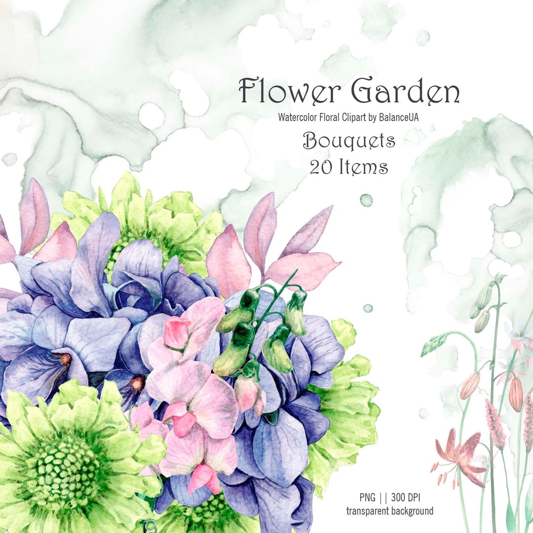 Summer Bouquets Clipart, Watercolor Clipart, Watercolor PNG, Floral ...