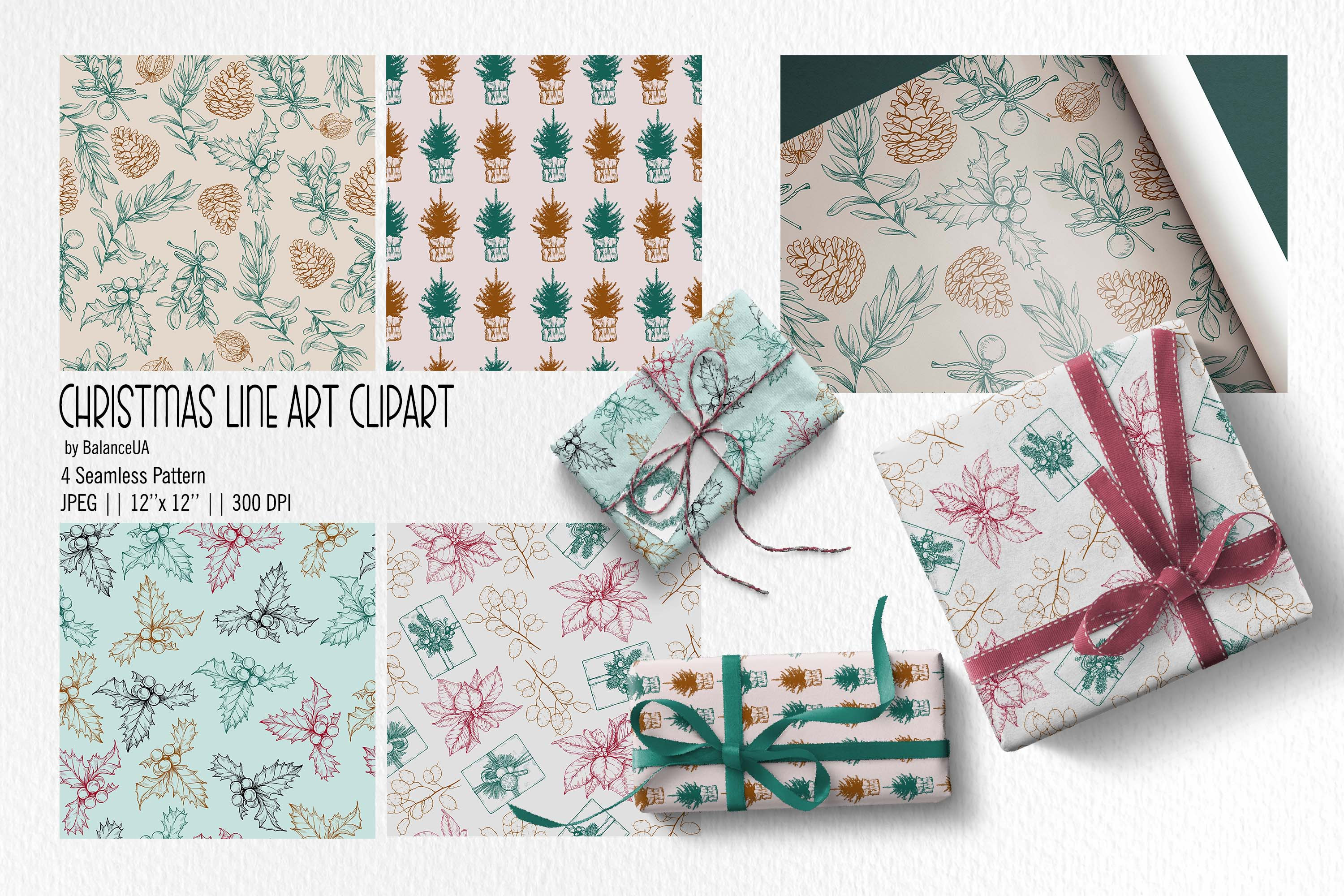 Christmas Line Art Clipart, Winter Clipart, Christmas Symbols, Color ...