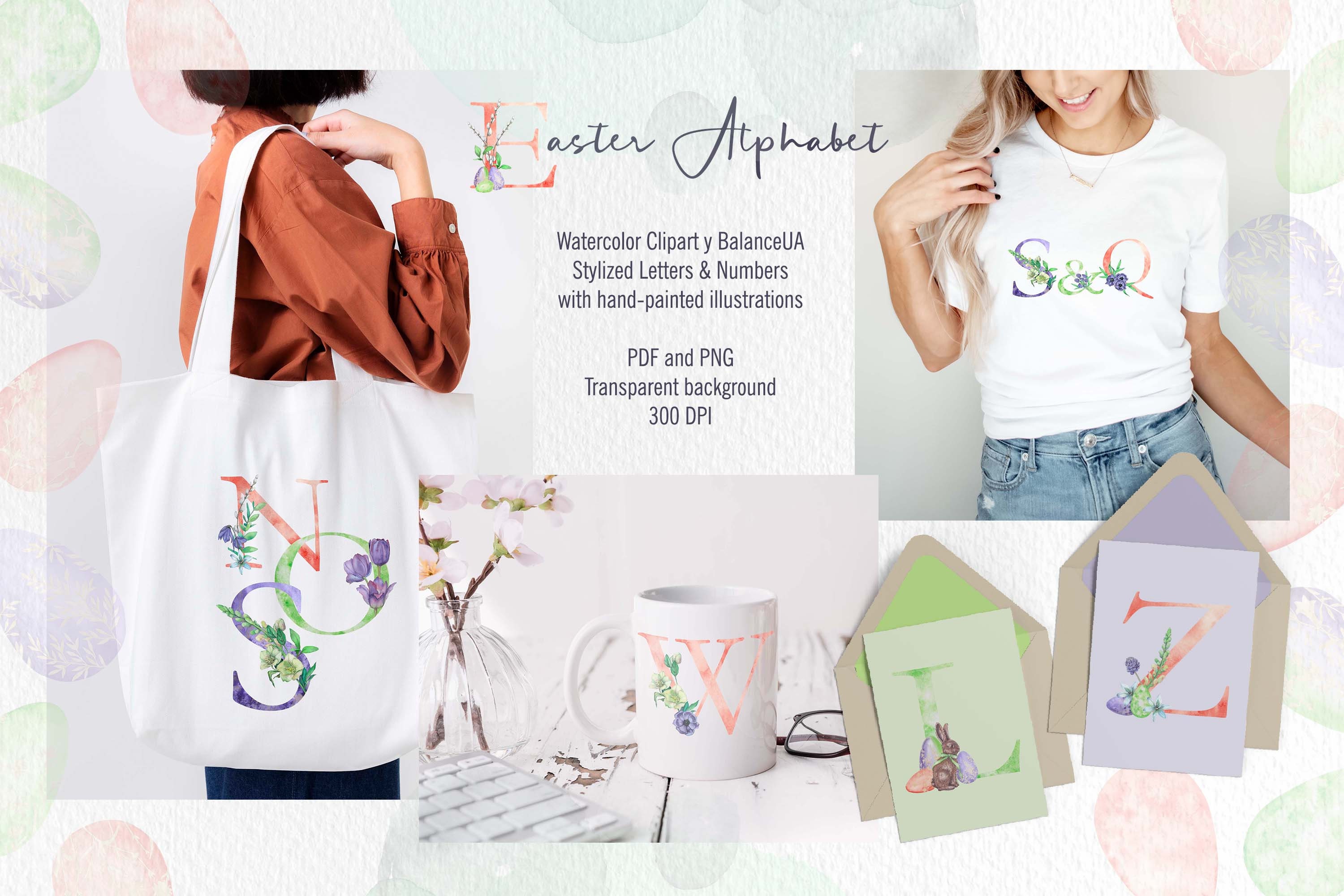 Easter Alphabet, Watercolor Clipart, Stylized Alphabet, Easter Letters ...