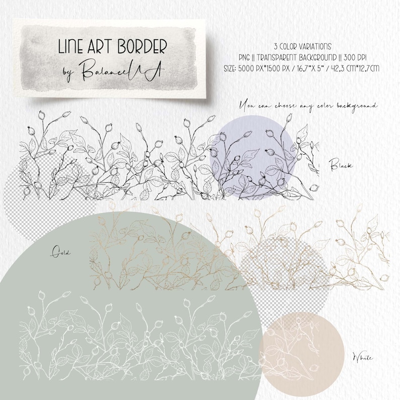 Floral Border, Line Art Seamless Border, Botanical Border, Line Art ...