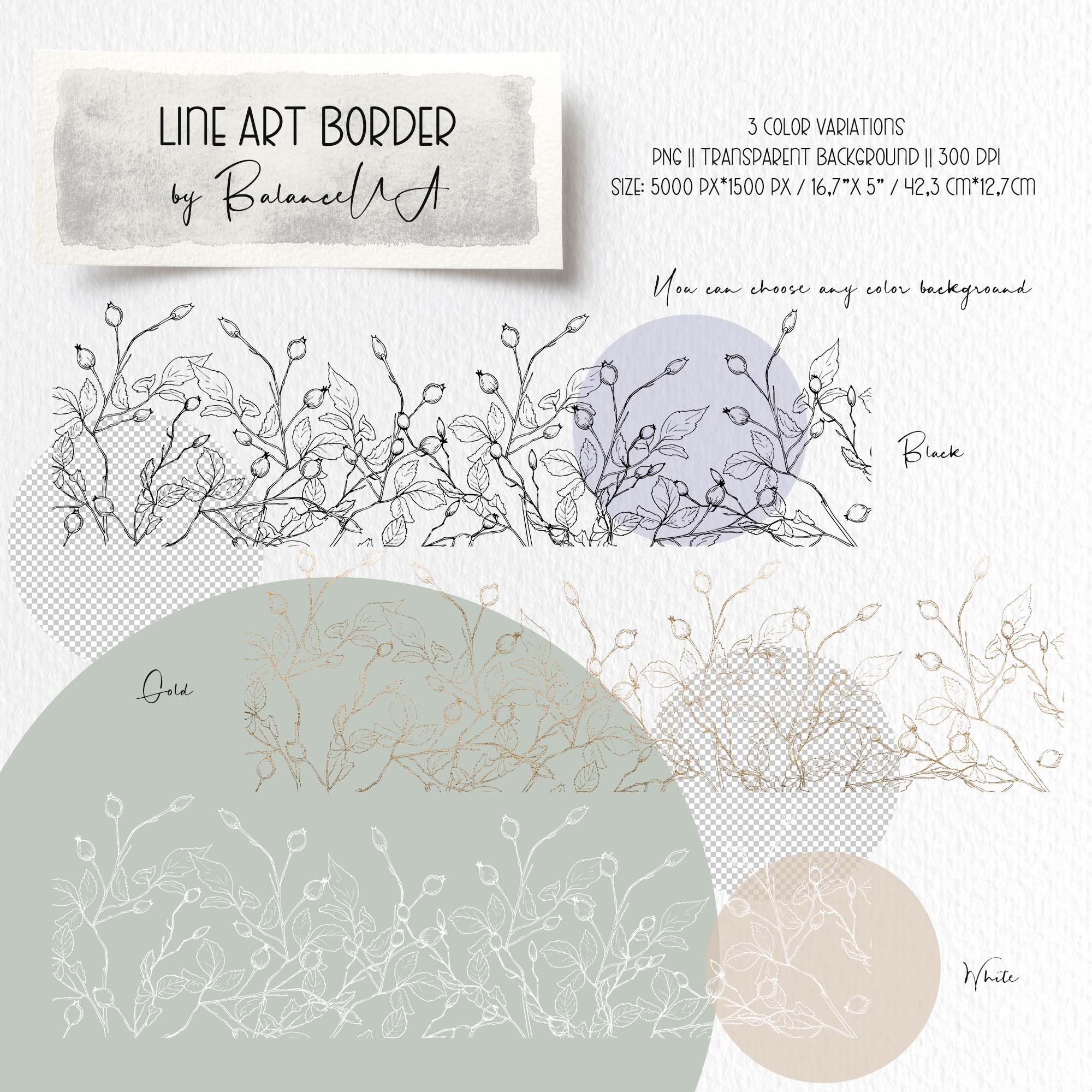 Floral Border, Line Art Seamless Border, Botanical Border, Line Art ...