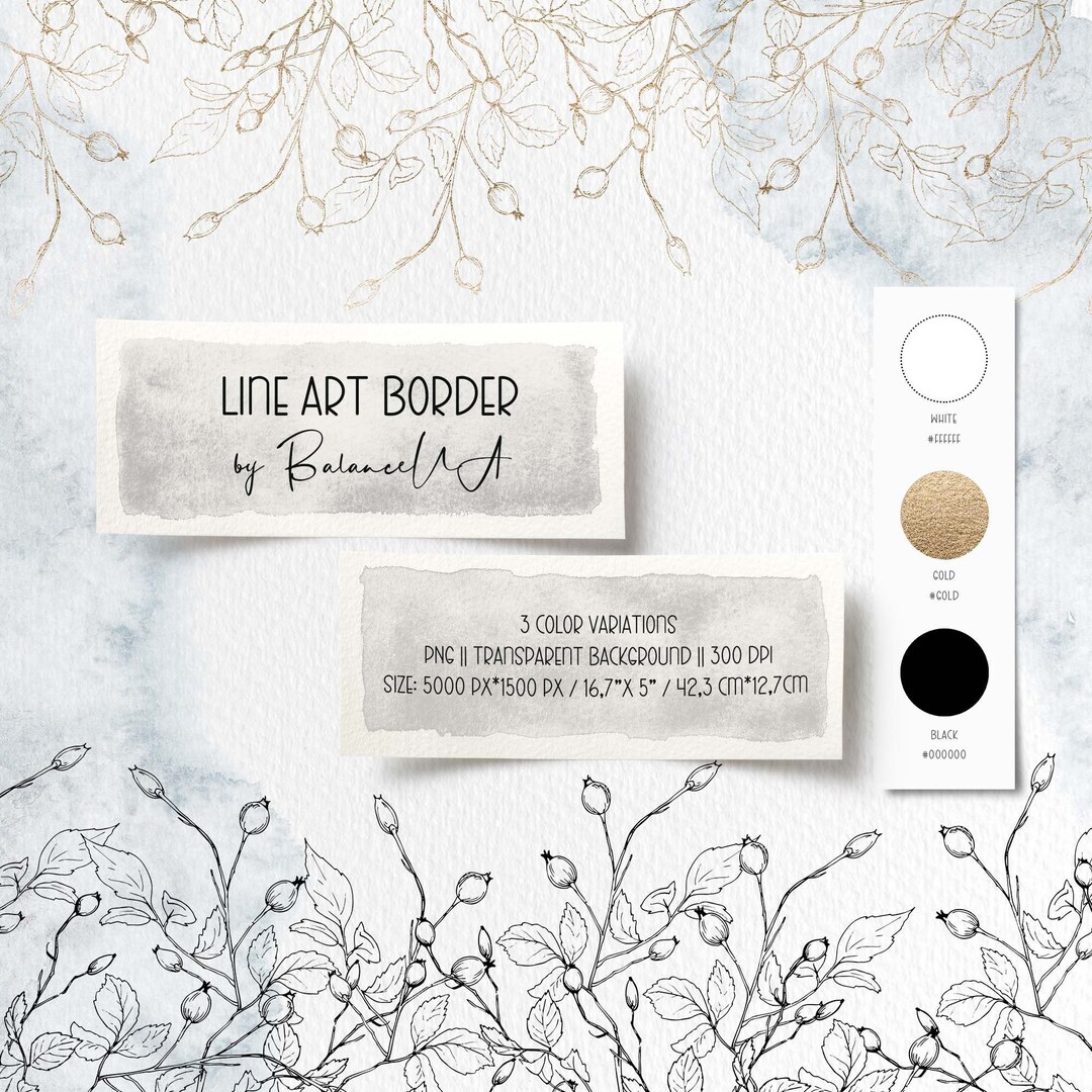 Floral Border, Line Art Seamless Border, Botanical Border, Line Art ...