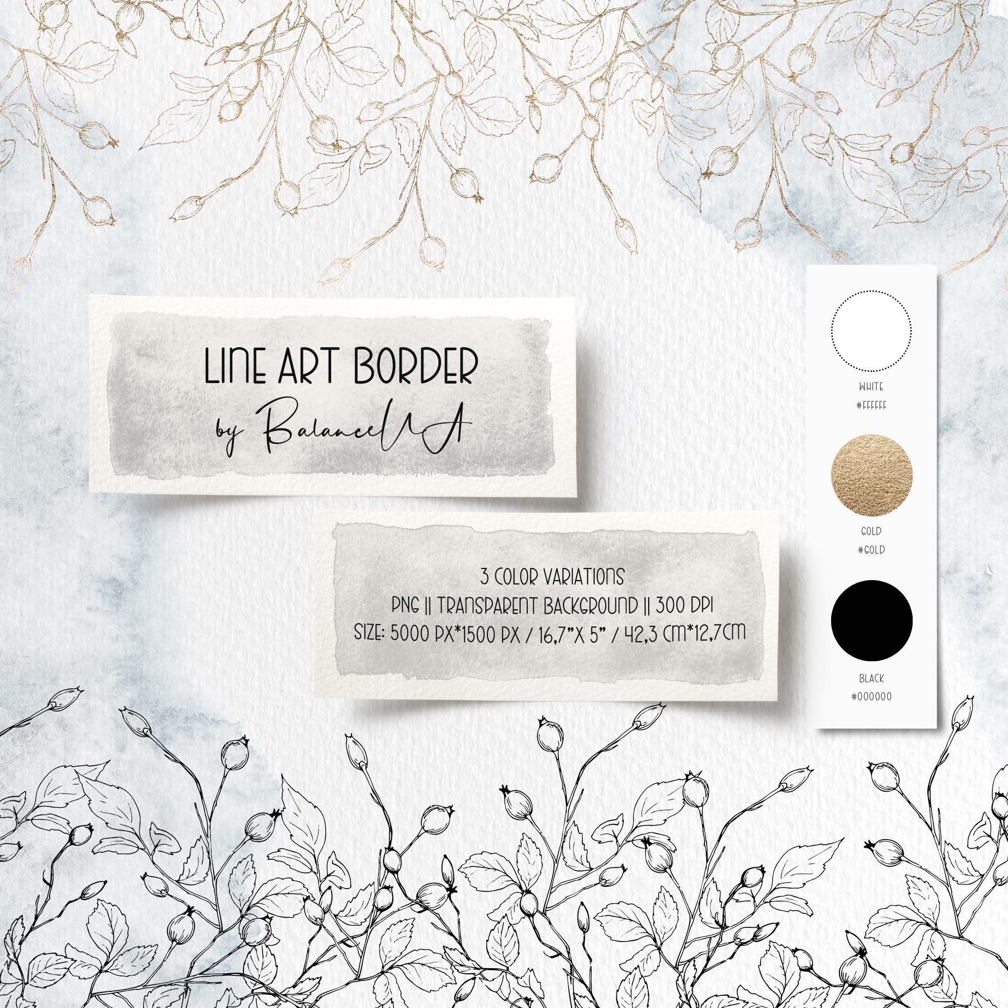 Floral Border, Line Art Seamless Border, Botanical Border, Line Art ...