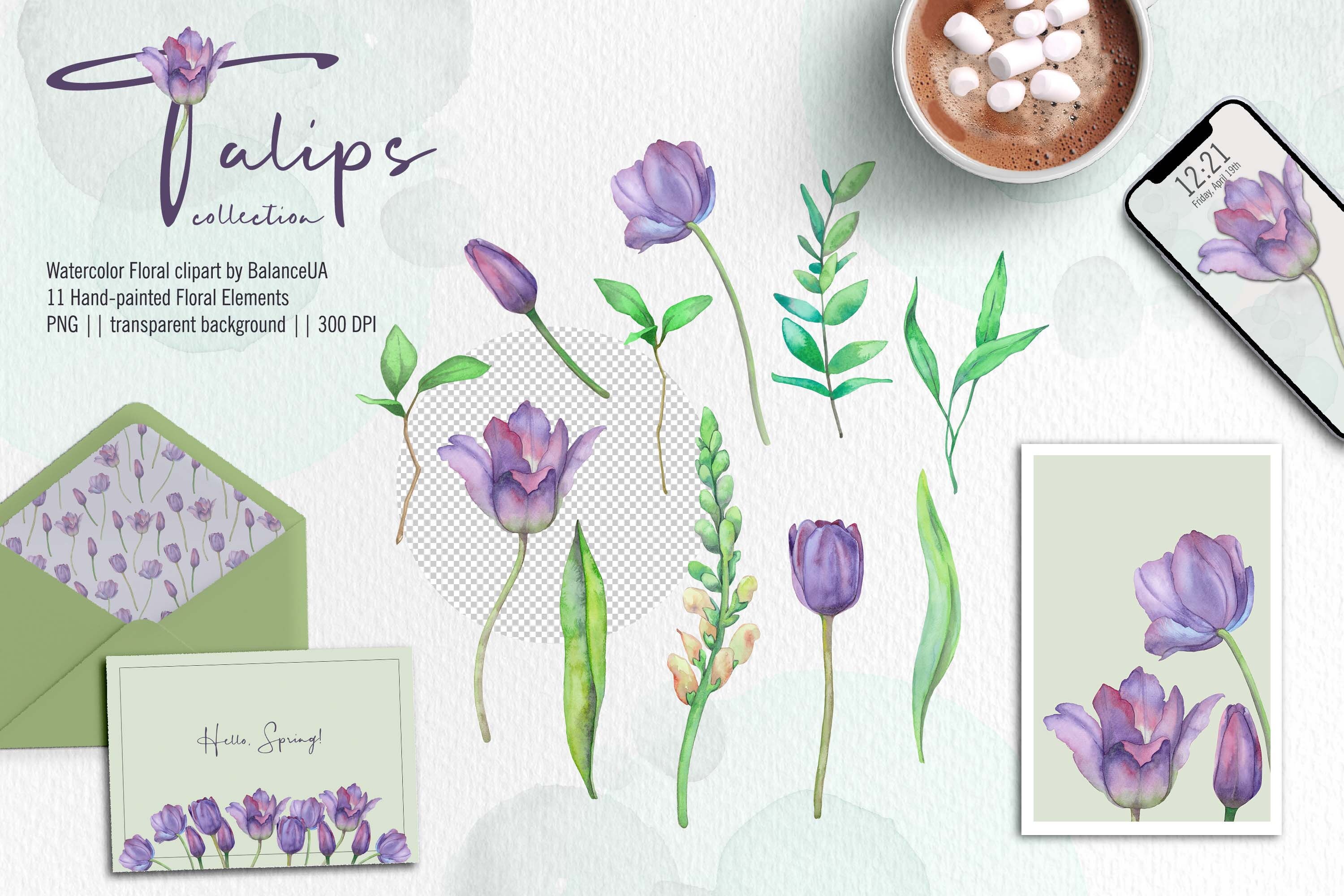 Tulip Watercolor Clipart, Spring Clipart, Floral Clipart, Watercolor ...