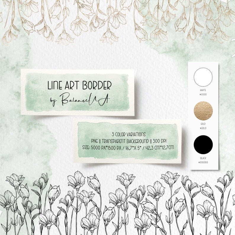 Floral Border, Line Art Seamless Border, Botanical Border, Line Art ...