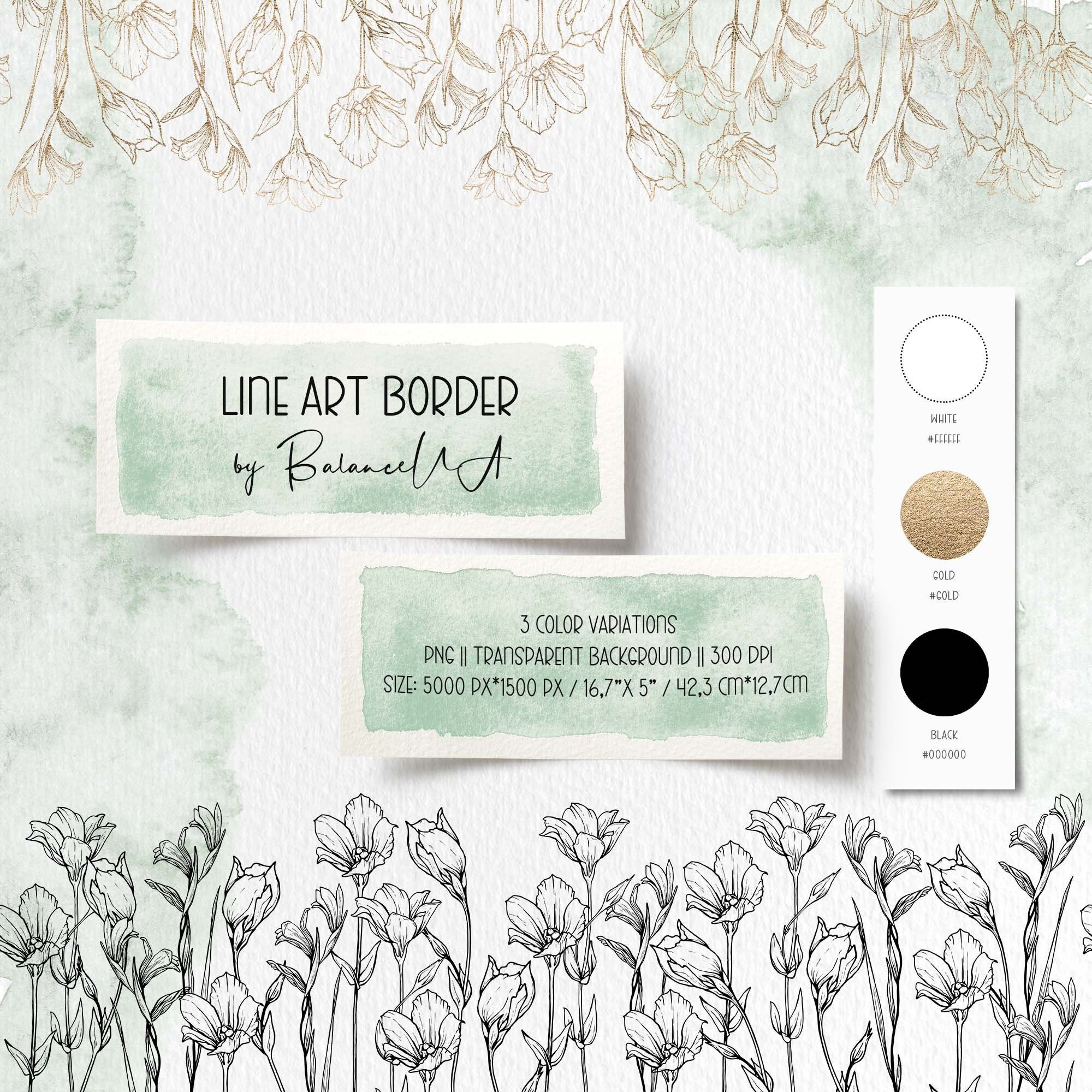 Floral Border, Line Art Seamless Border, Botanical Border, Line Art ...