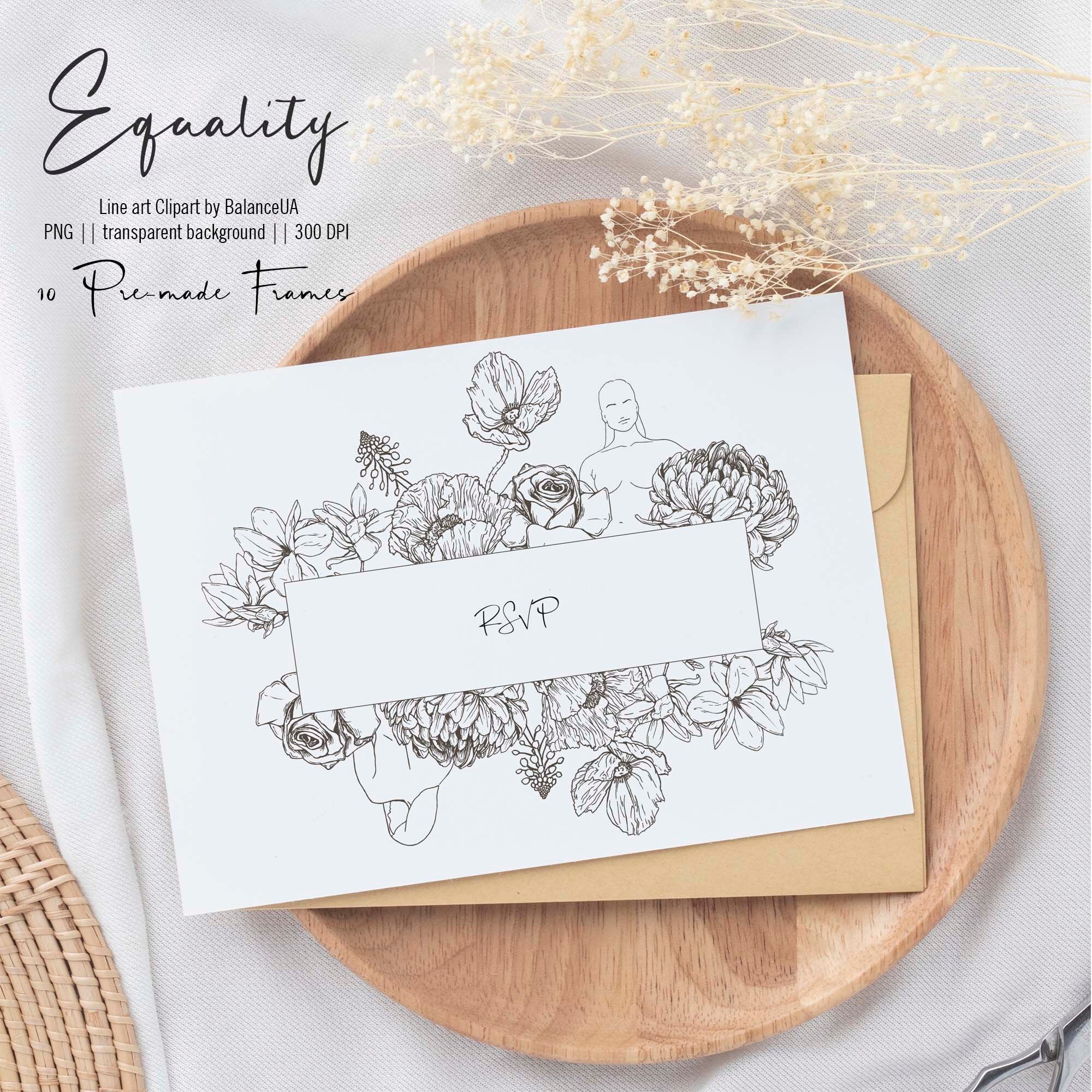 Line Art Frames Clipart, Equality Clipart, Floral Line Art, Flowers PNG ...