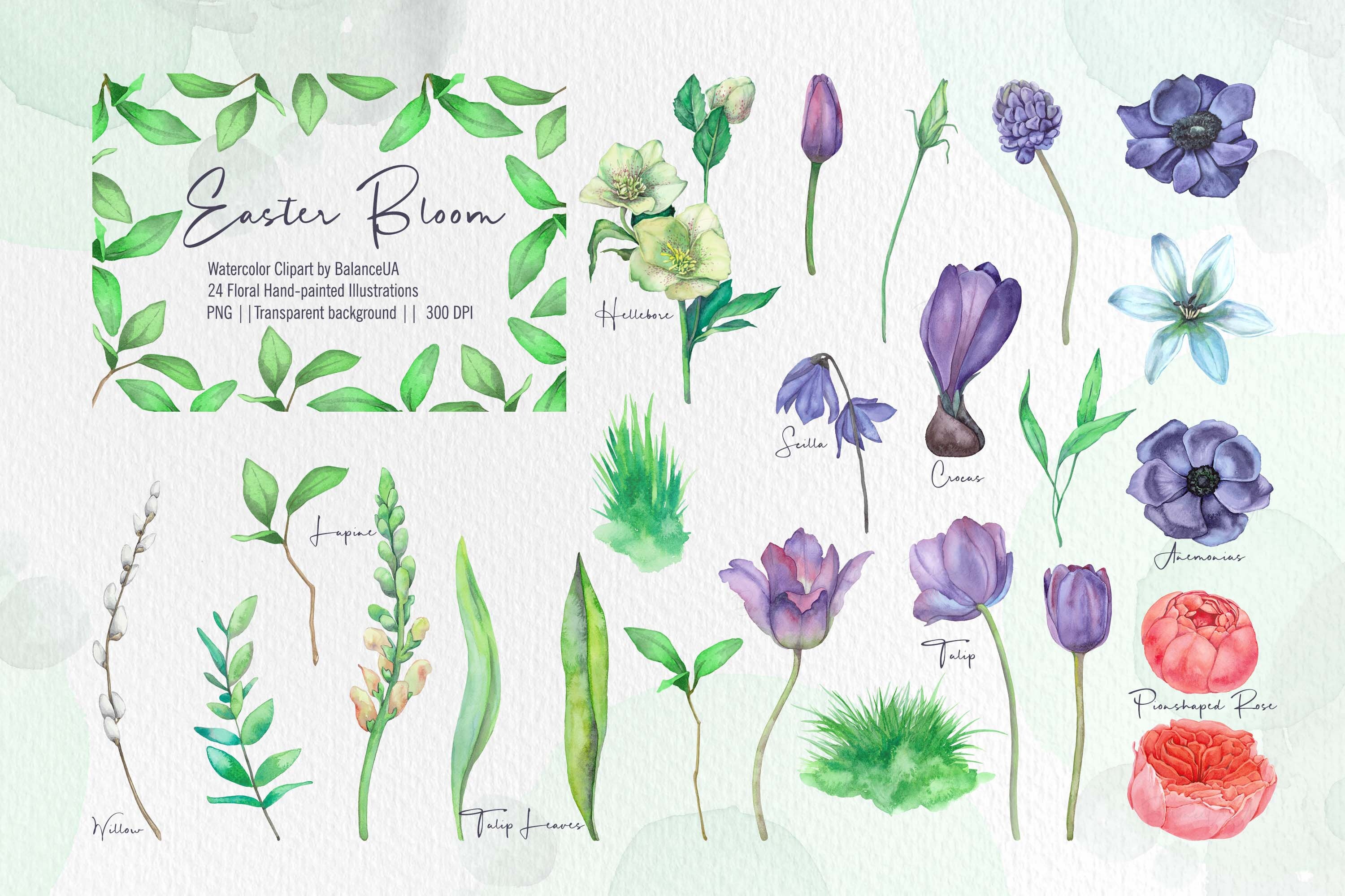 Easter Watercolor Clipart, Easter Eggs Clipart, Easter Bunny Clipart ...