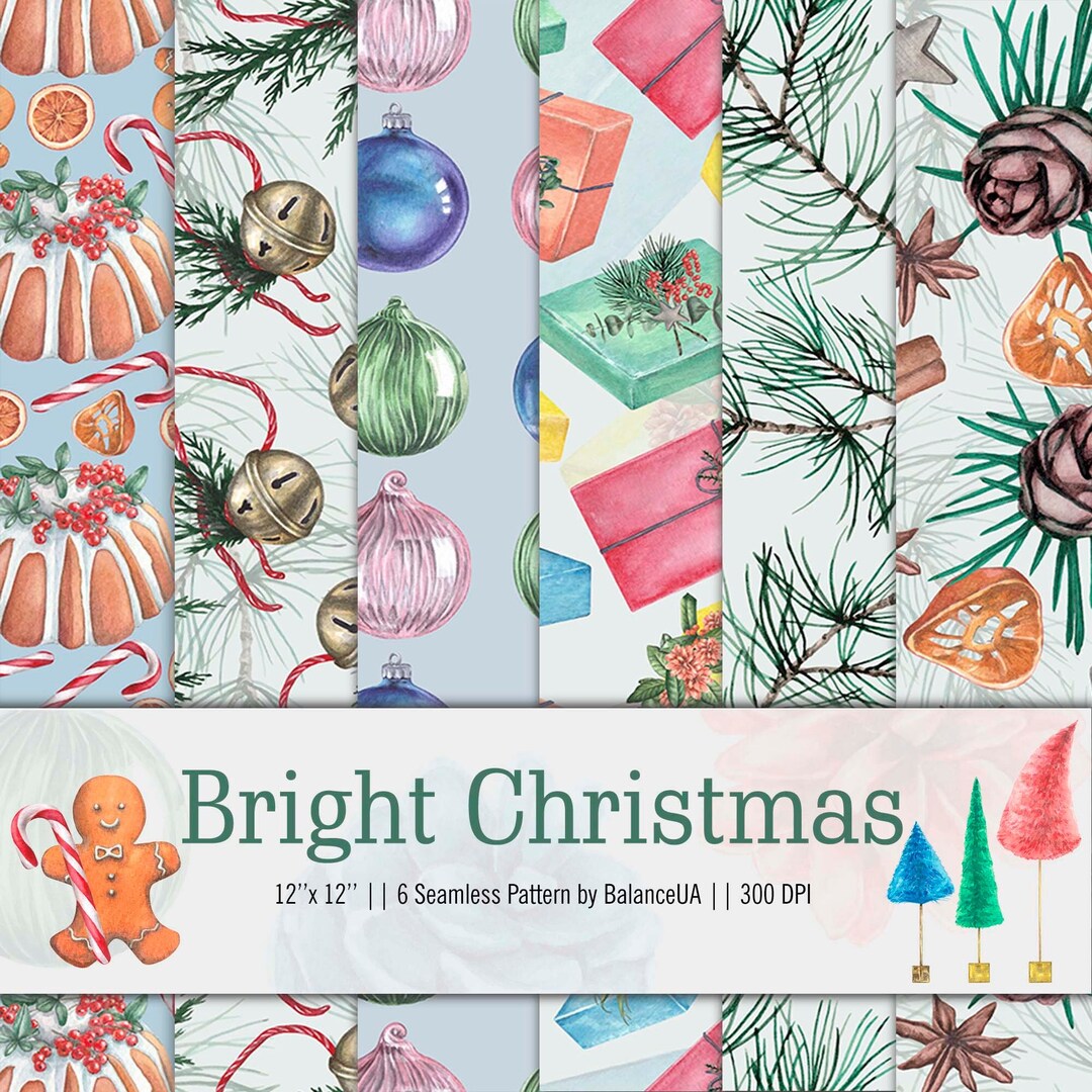 Christmas Watercolor Digital Paper Pack 12''x12'', Digital Wrapping ...