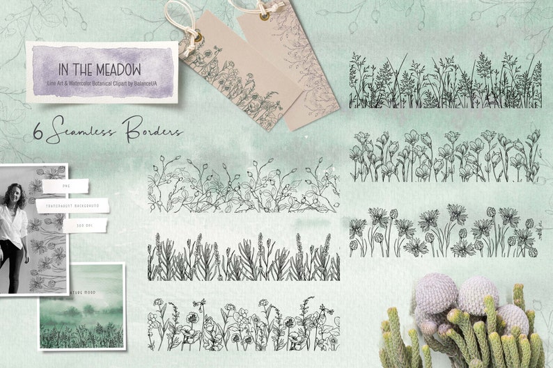 Wildflower Borders Line Art Clipart Floral Border Clipart - Etsy
