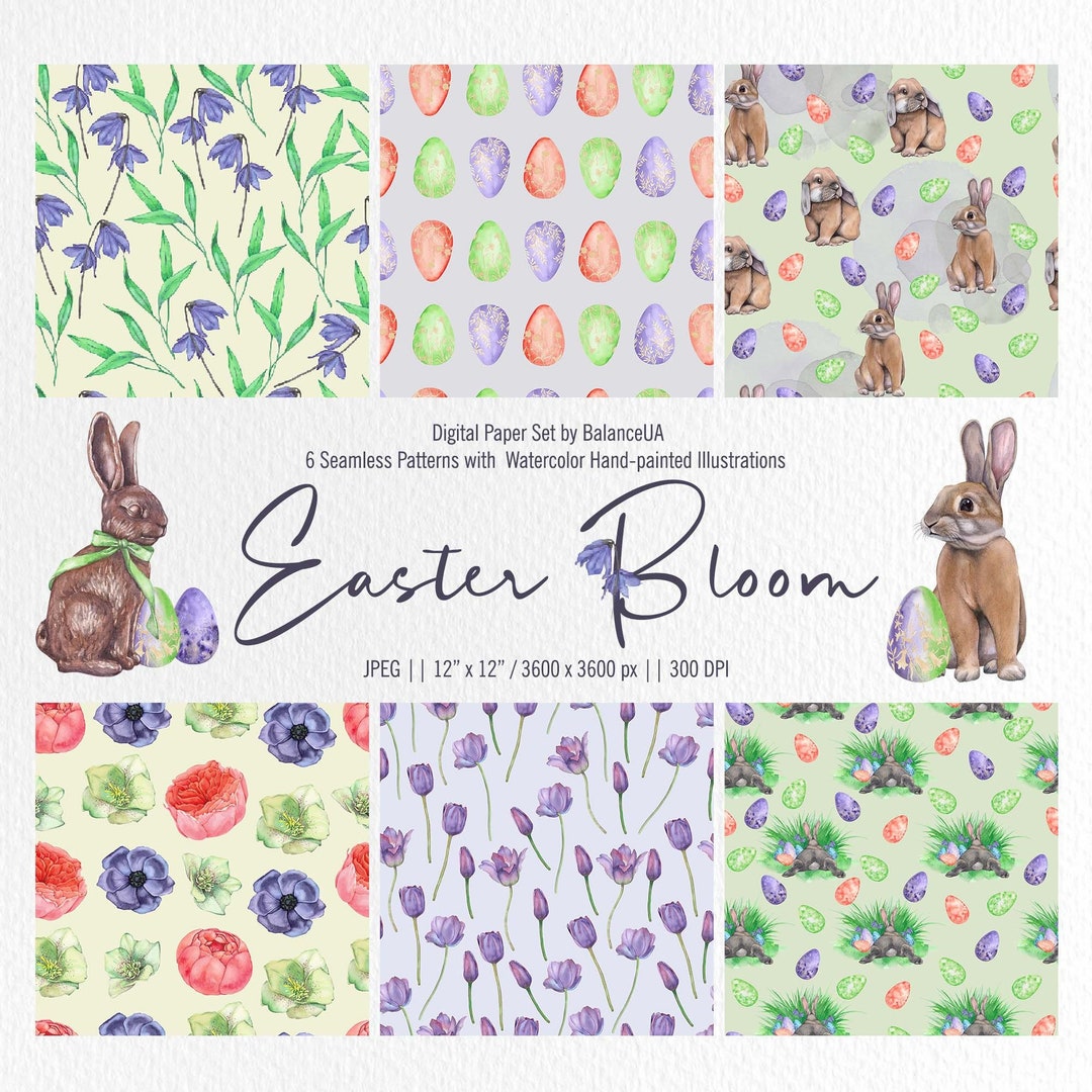Easter Digital Paper Set, Easter Seamless Patterns, Easter Bunny ...