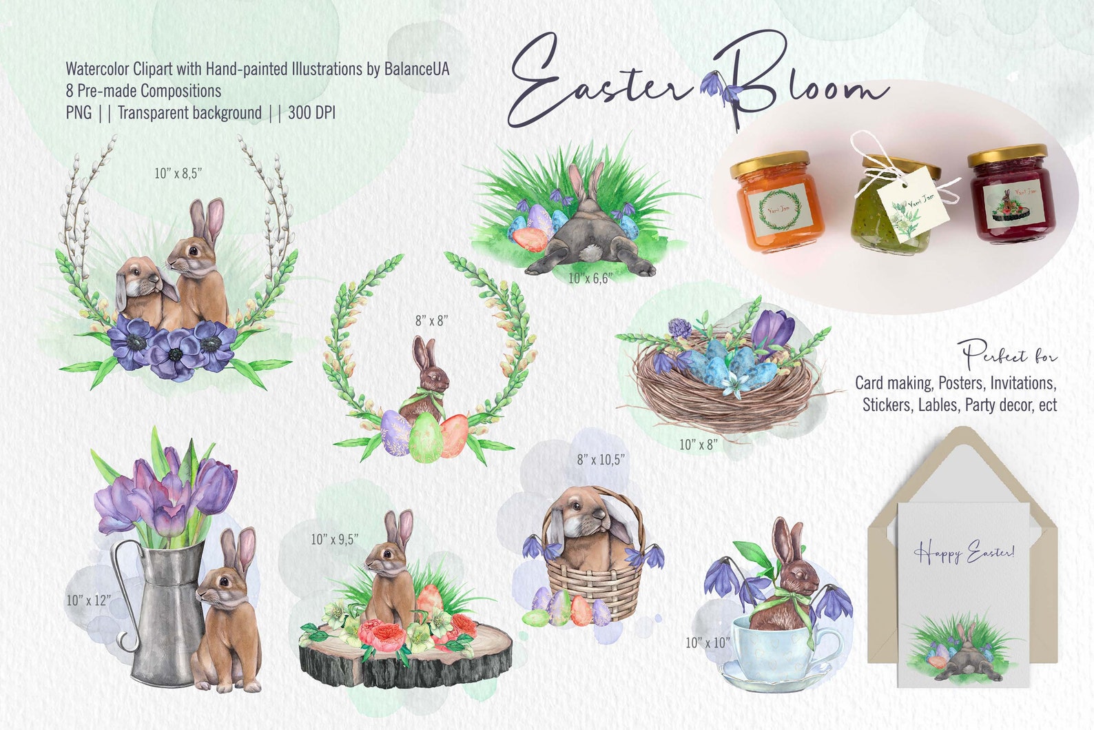 Easter Watercolor Clipart, Easter Eggs Clipart, Easter Bunny Clipart ...
