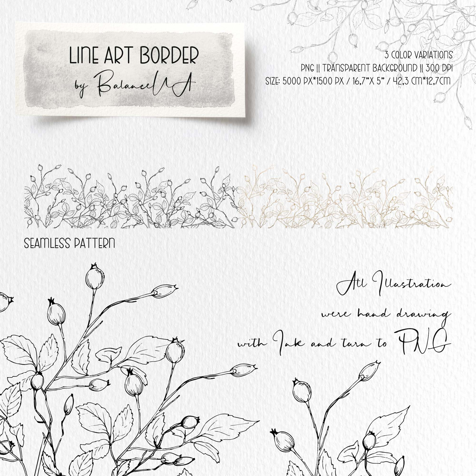 Floral Border, Line Art Seamless Border, Botanical Border, Line Art ...