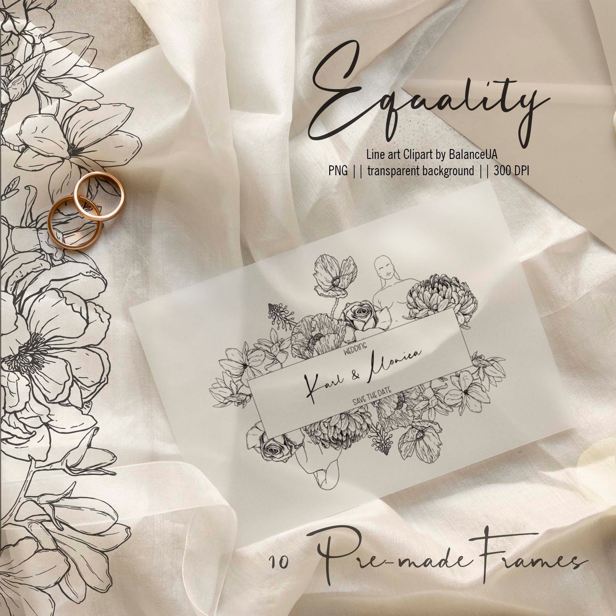 Line Art Frames Clipart, Equality Clipart, Floral Line Art, Flowers PNG ...