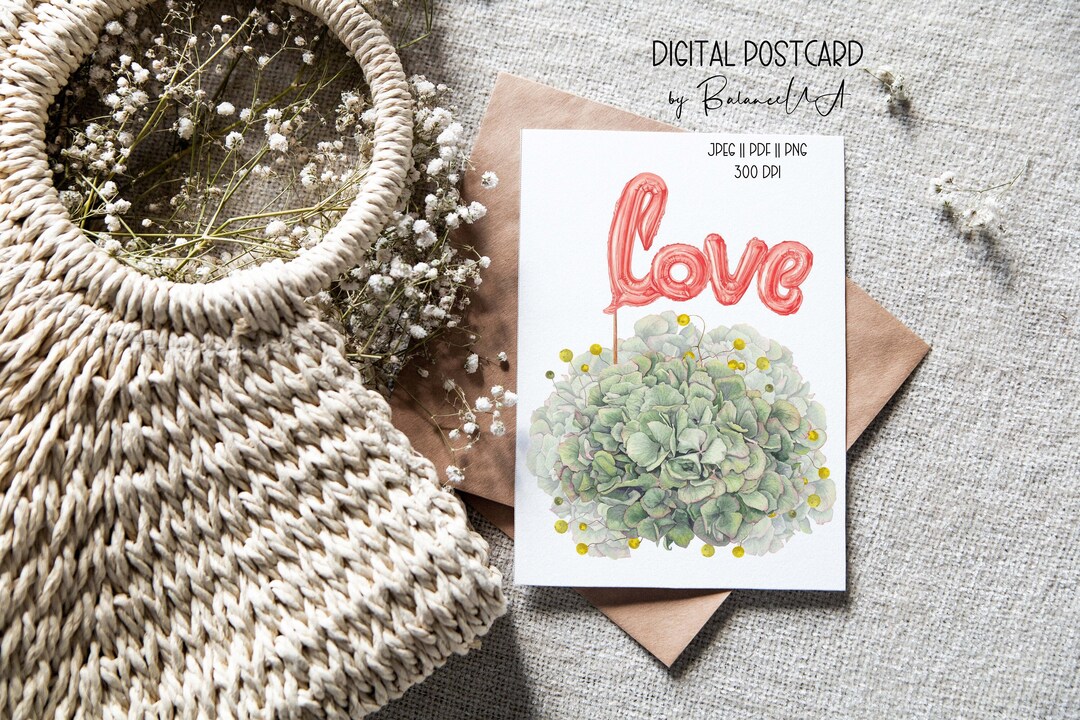 Love Watercolor Printable Card, Size 10x7 5x7 When Folded, Blank ...