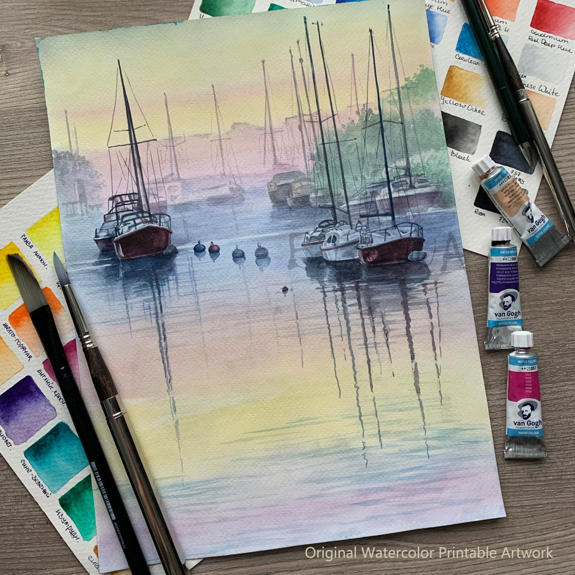 Watercolor Poster, Included Printable Card, Lake Wall Decor, Nature ...