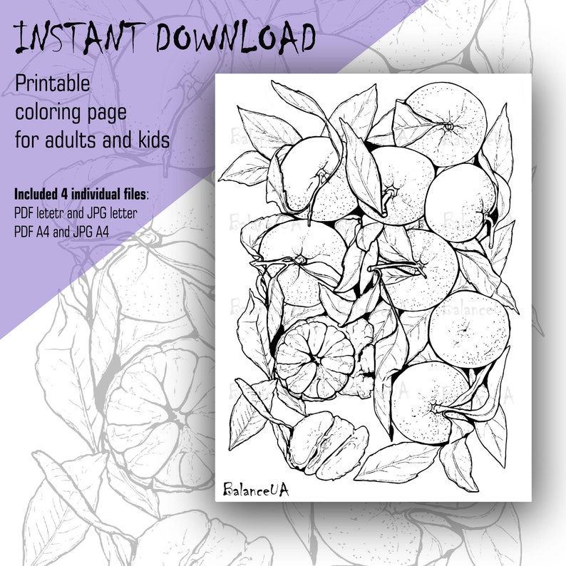 Printable Coloring Page, Botanical Coloring Page 8,5” X 11” and A4 ...
