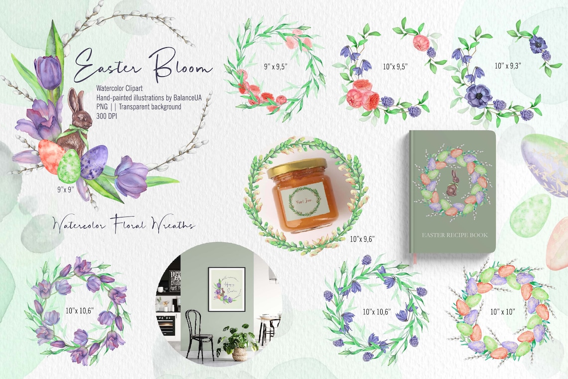 Easter Watercolor Clipart, Easter Eggs Clipart, Easter Bunny Clipart ...