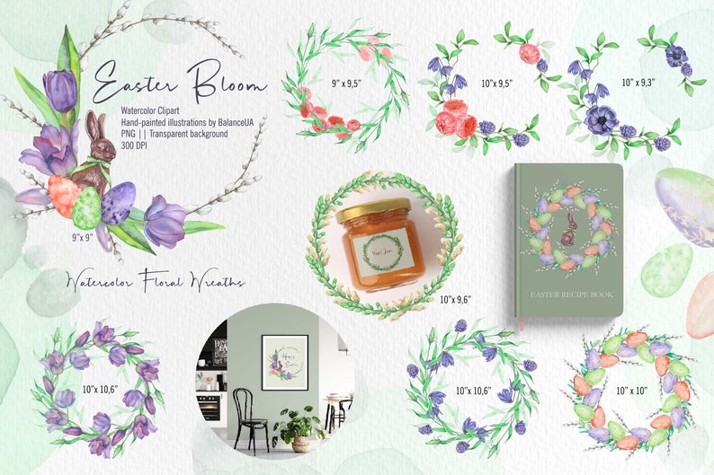 Easter Watercolor Clipart, Easter Eggs Clipart, Easter Bunny Clipart ...