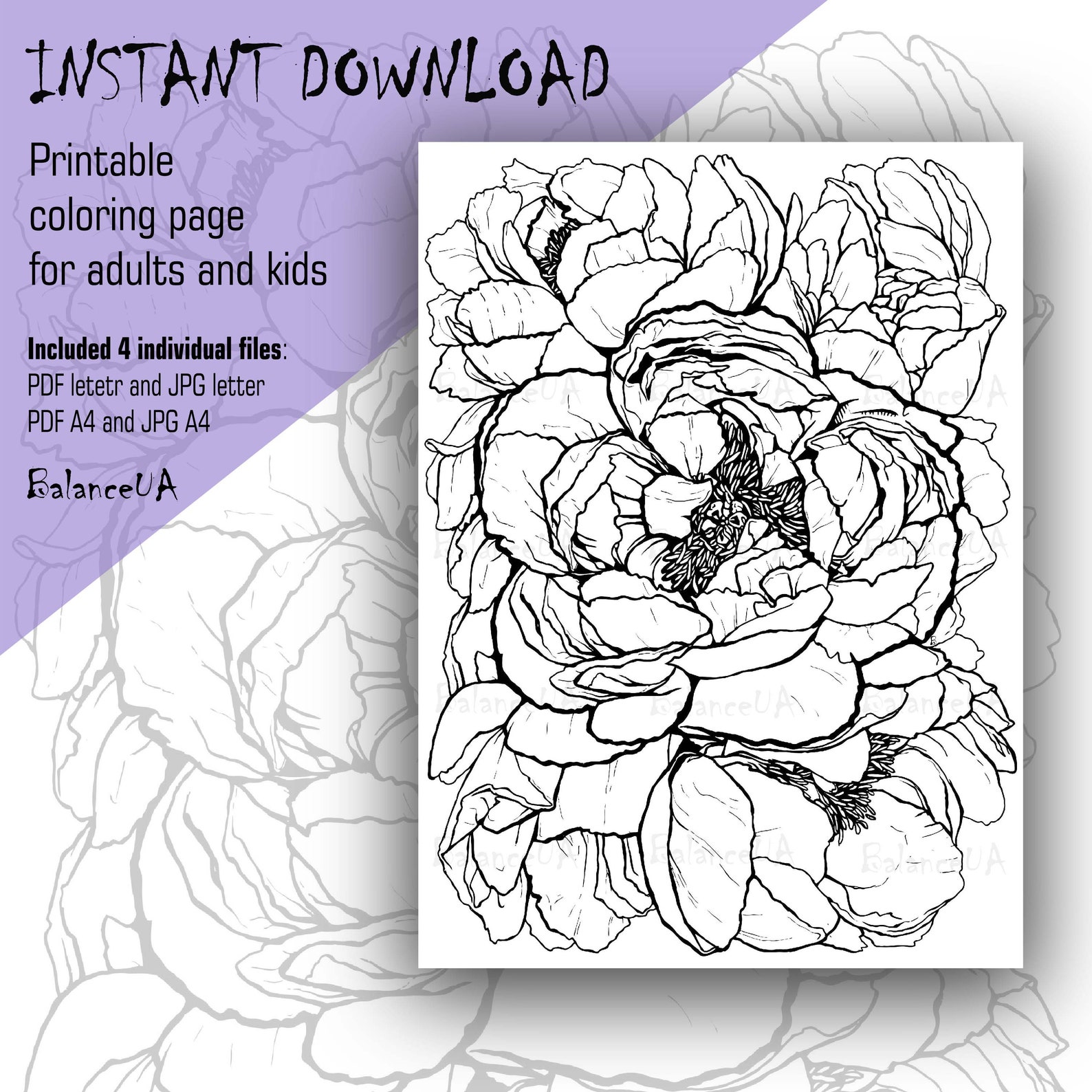 Printable Coloring Page Floral Coloring Page 85 X 11 and - Etsy